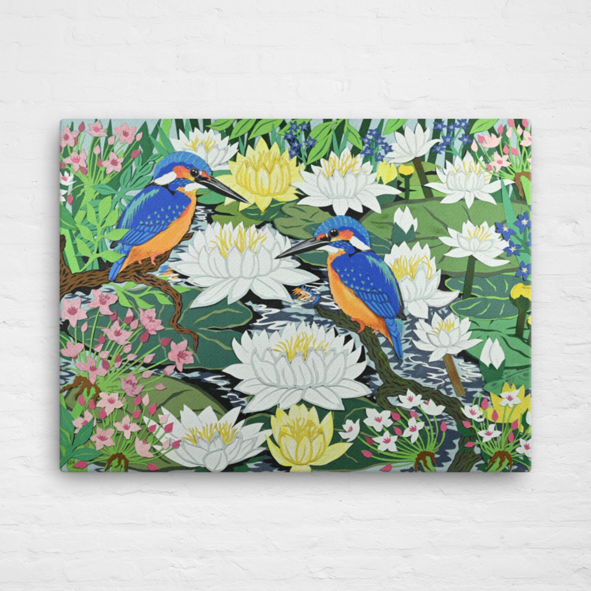 FSW Gallery | Kingfishers and Water Lilies stretched canvas